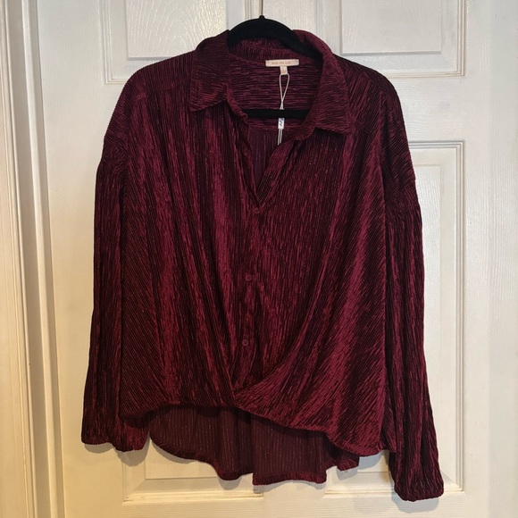 Skies Are Blue | Tops | Petal Pup Burgundy Shimmer Blouse Nwt | Poshmark